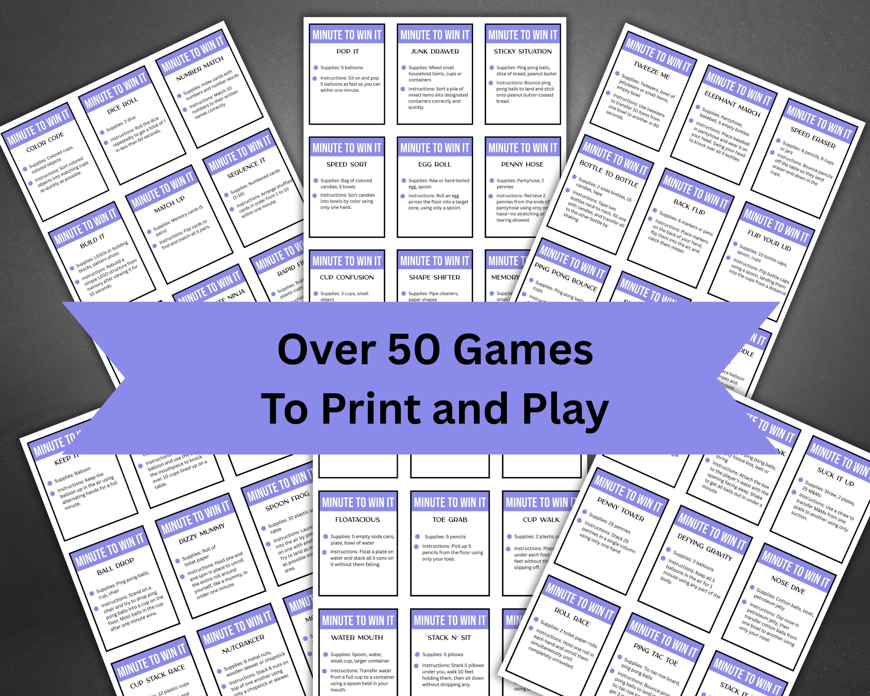 Minute to Win It Party Game, Over 50 Quick 1 Minute Games for Team ...