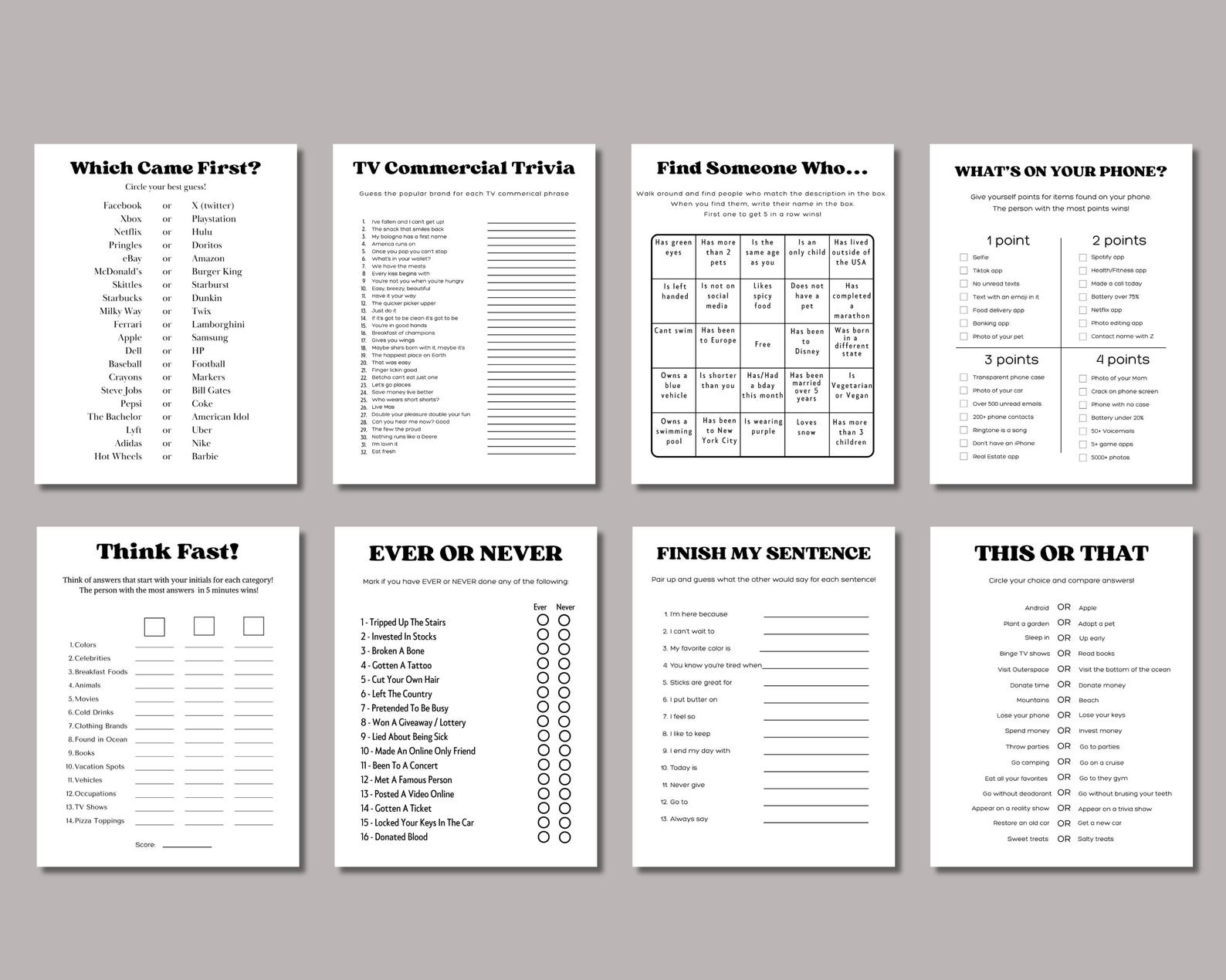 Icebreaker Games Bundle, Printable Group Games, Party Games, Office ...