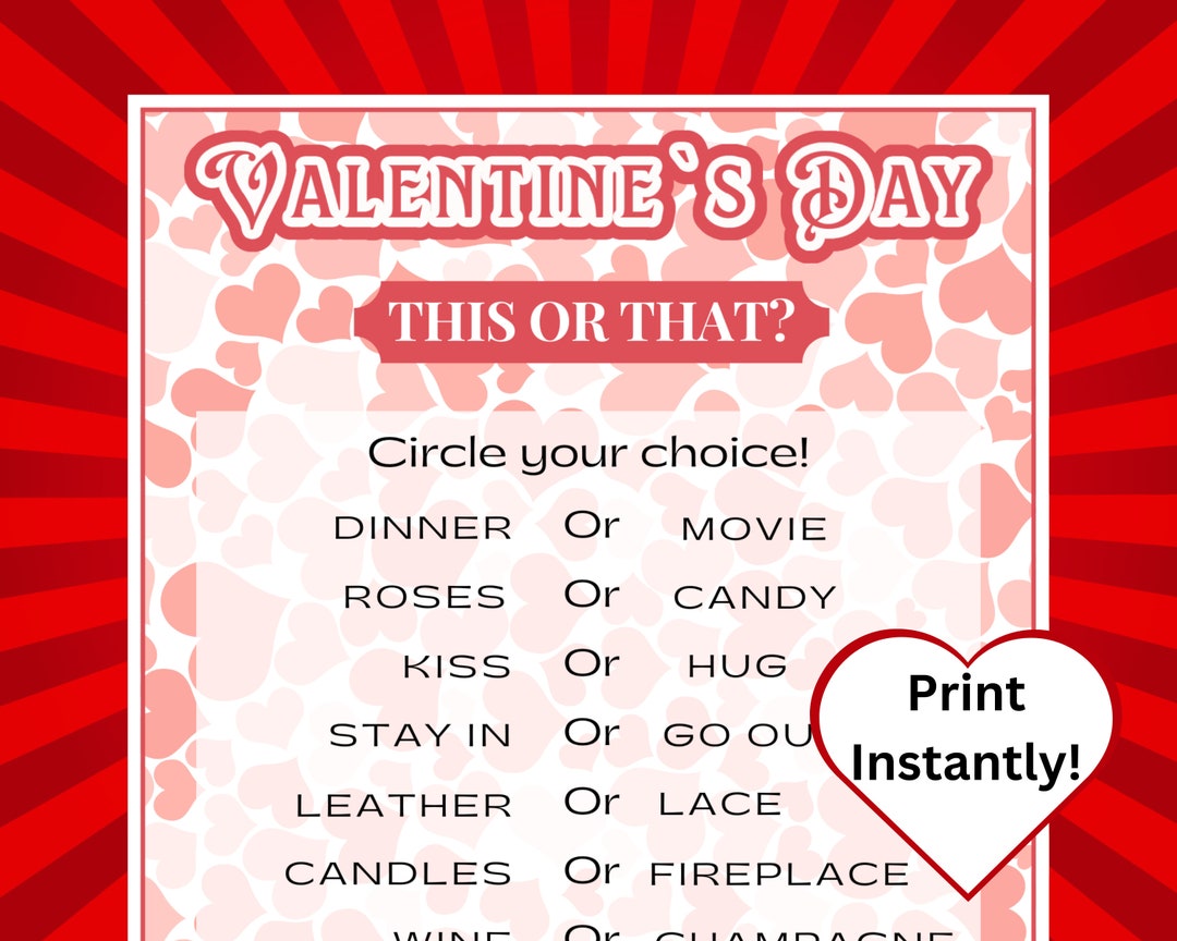 Printable Valentine's Day This or That Game for Teens & Adults ...