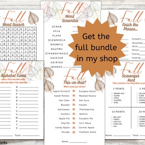 Fall Word Search-autumn Word Search-fall Family Activity-autumn Family ...