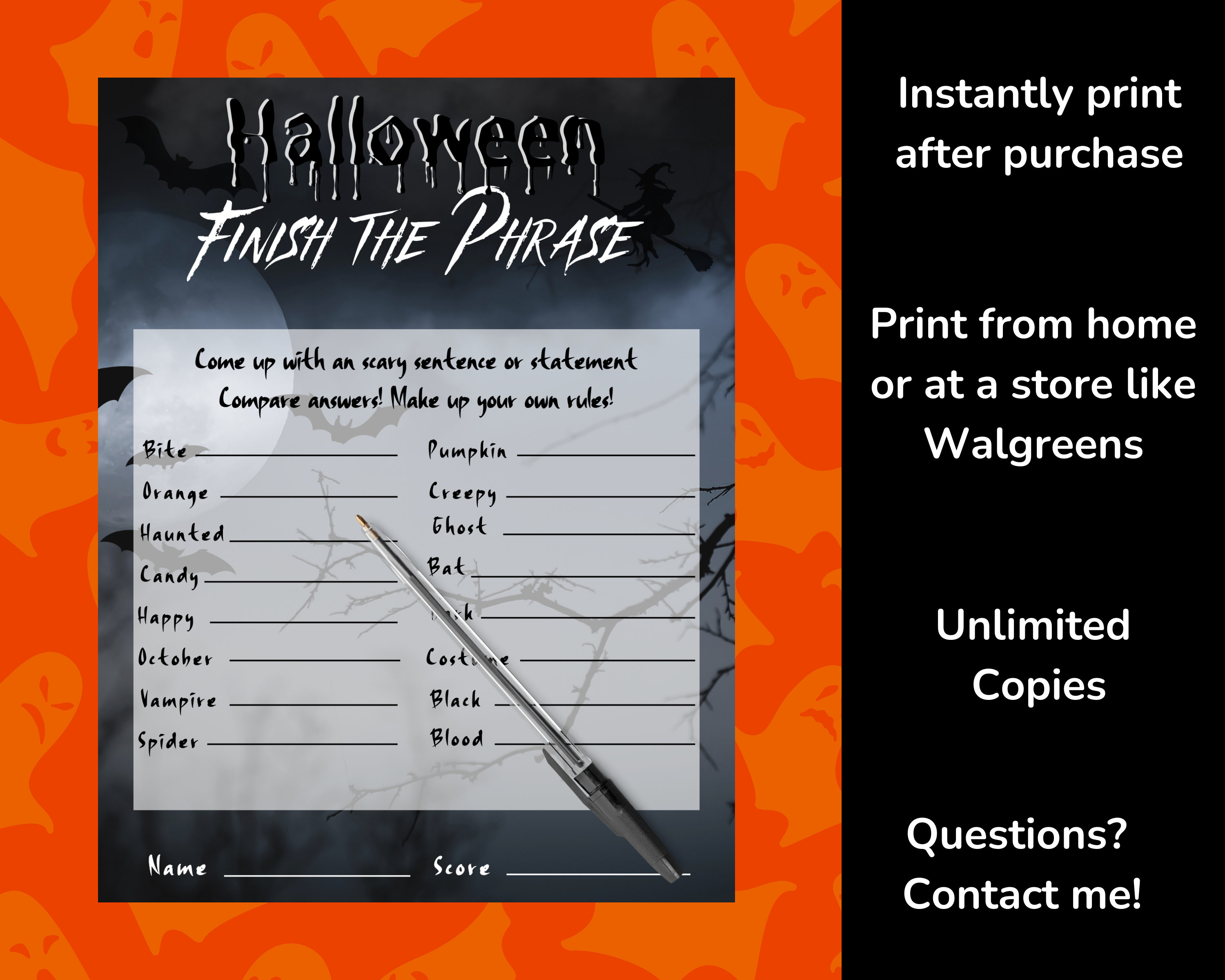 Halloween Finish the Phrase Game, Printable Halloween Games, Halloween ...