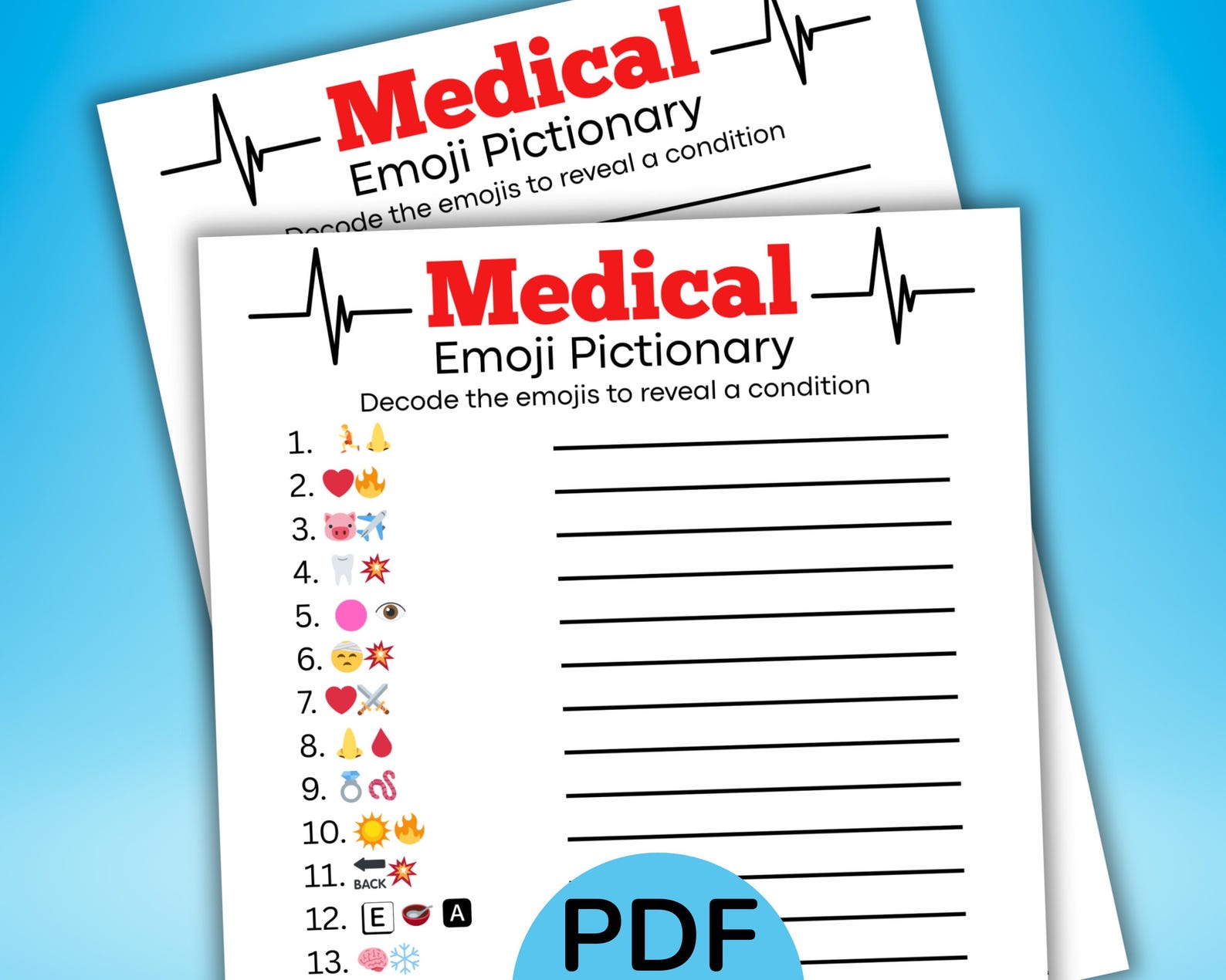 Guess the Medical Condition Emoji Pictionary, Printable Emoji Guessing ...