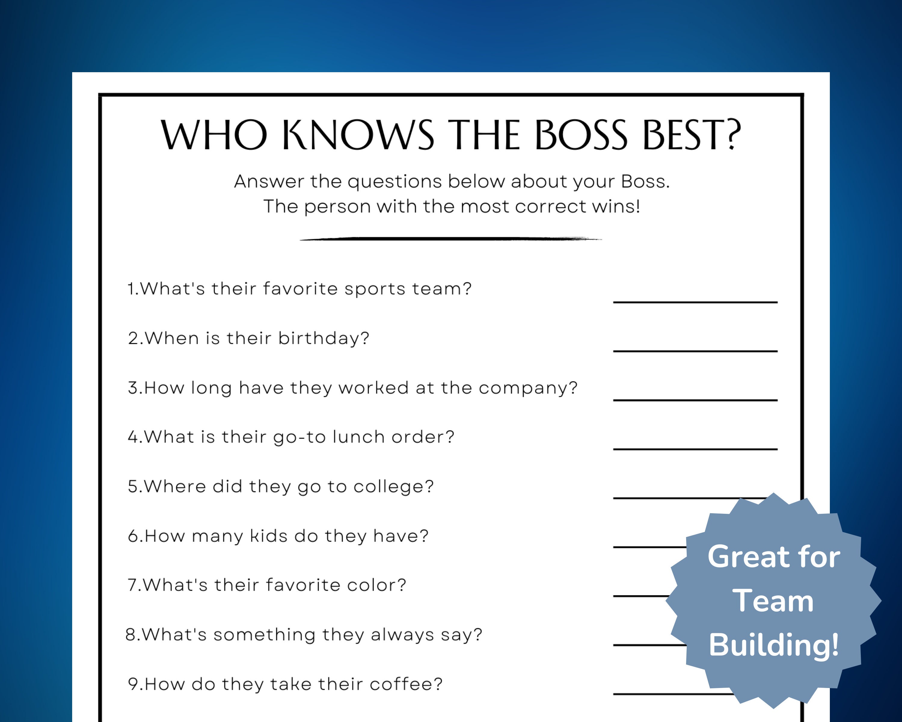 Who Knows the Boss Best, Office Party, Get to Know Your Boss, Boss Questionnaire, Work Party ...
