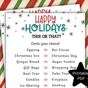 This or That Holiday Activity for School or Work, Printable Christmas ...