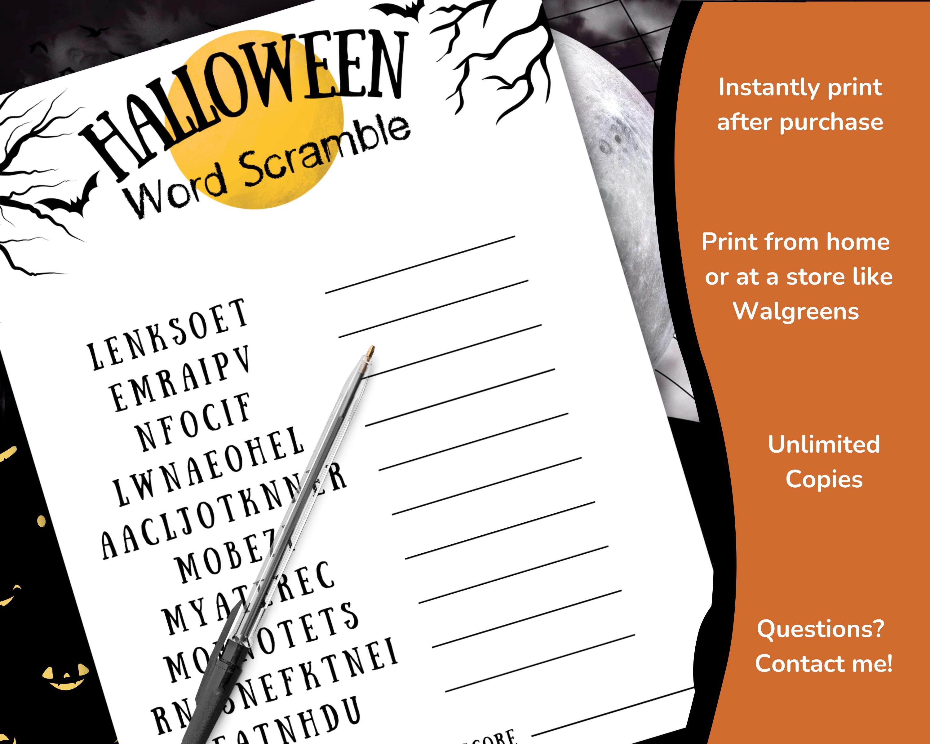 Halloween Party Game, Printable Game, Family Game, Kids Activity, Word ...