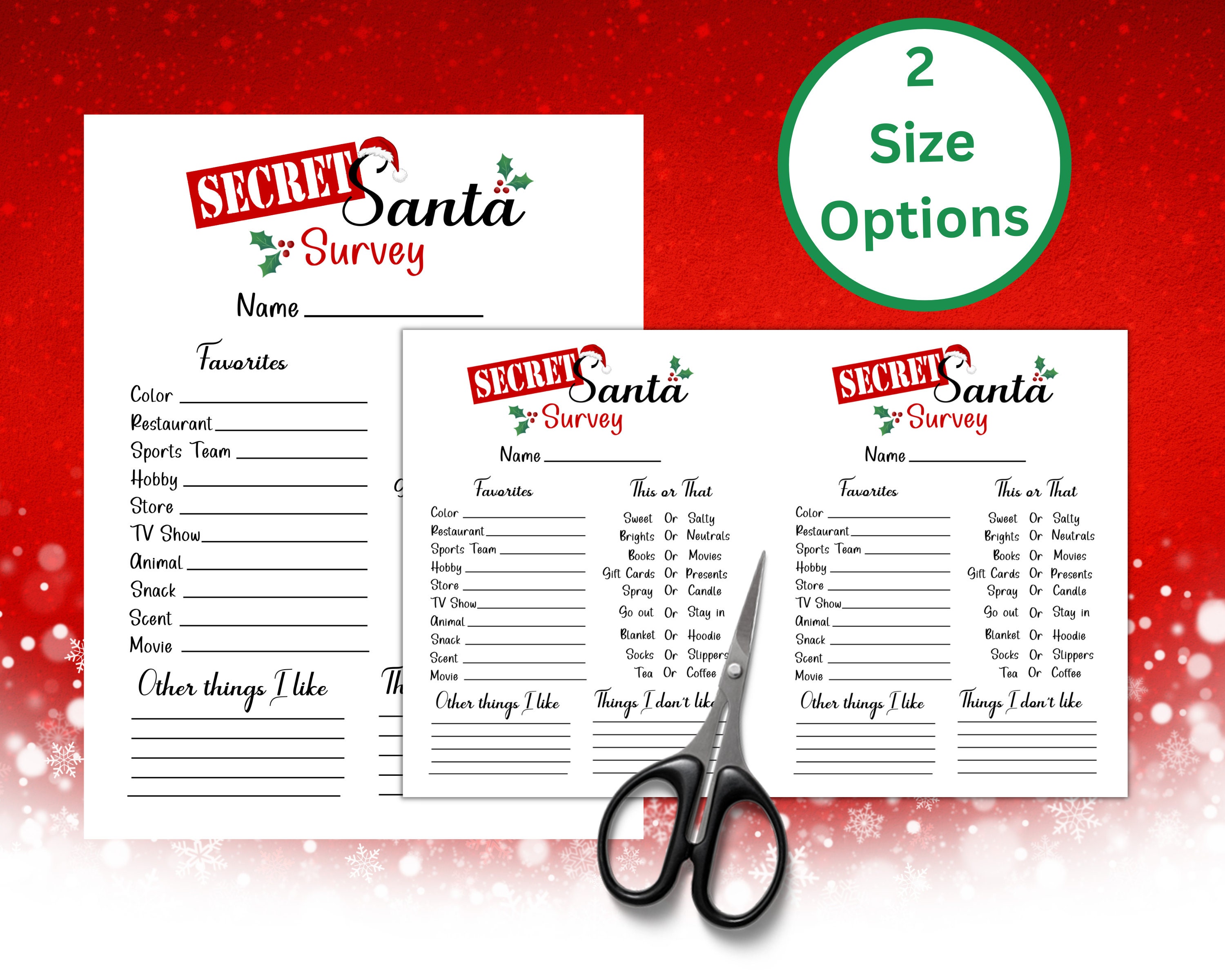 Secret Santa Survey Questionnaire for Kids Adults and Coworkers ...