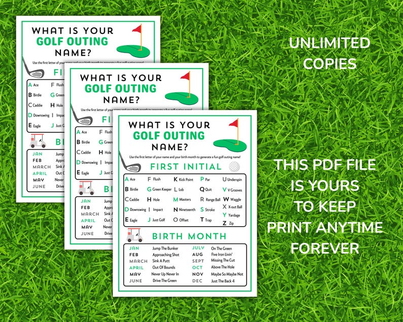 What's Your Golf Outing Name? Printable Golf Retreat Activity, Work ...