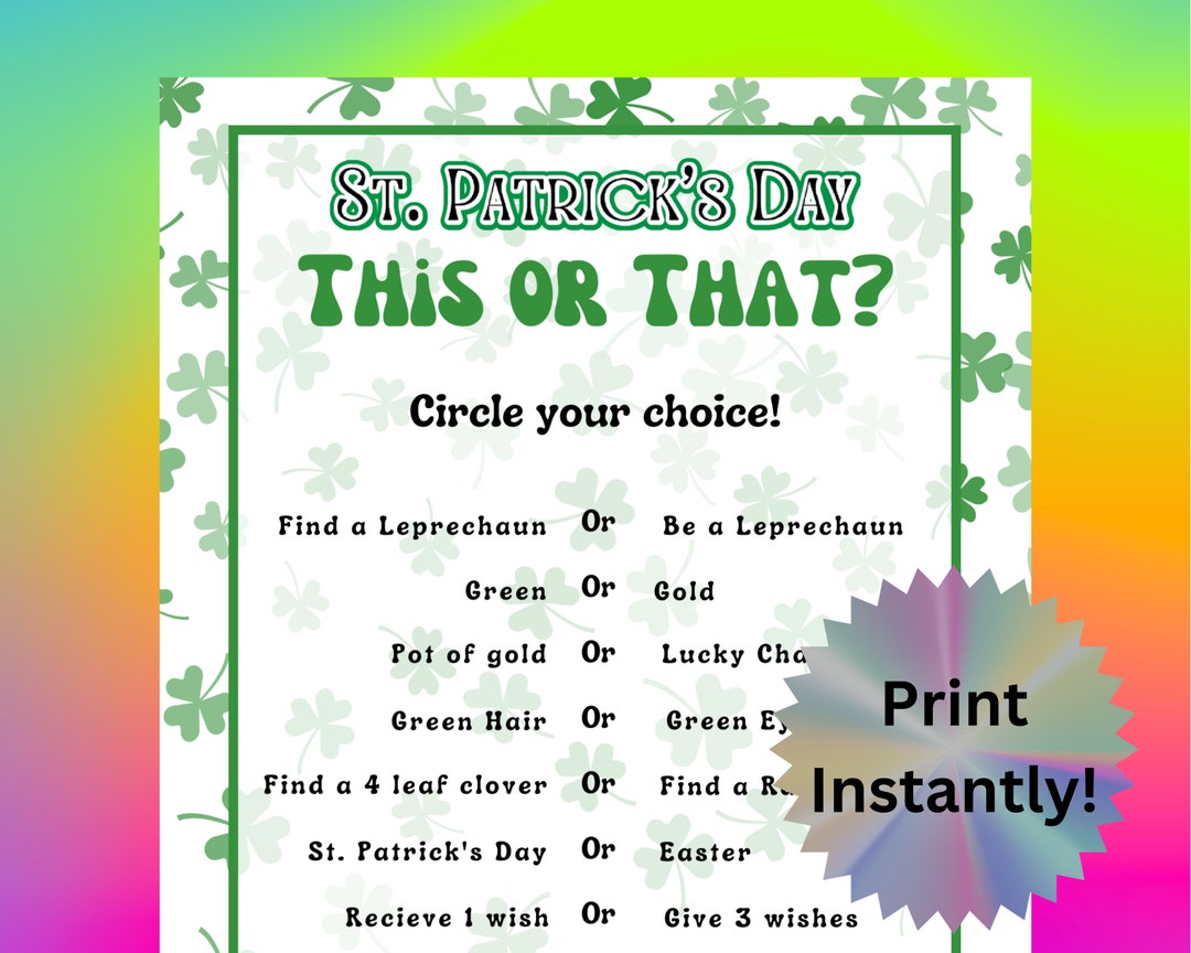 Printable St. Patrick's Day Party Game for Kids & Adults, Classroom St ...
