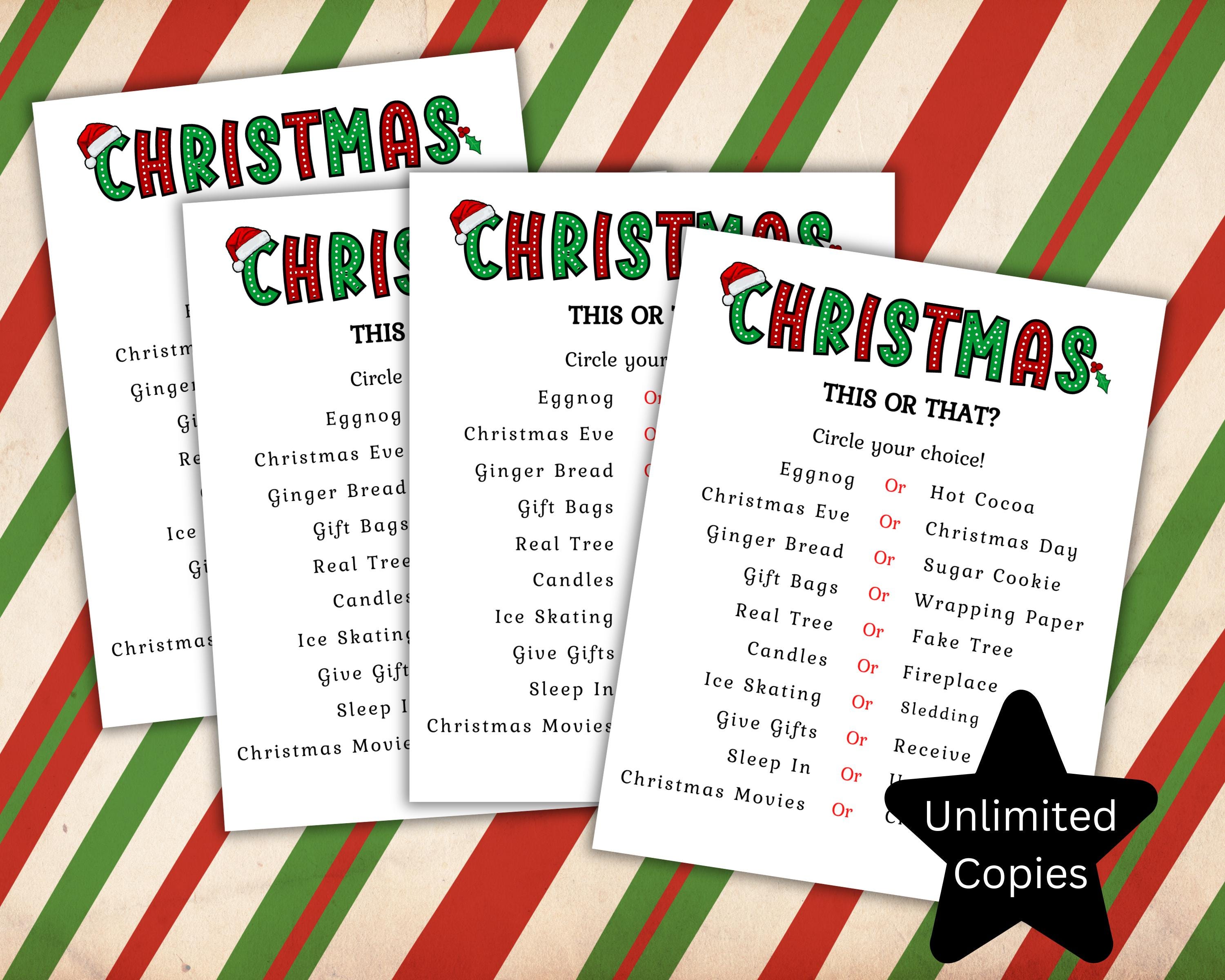 This or That Christmas Party Activity, Holiday Party Game for Kids and ...