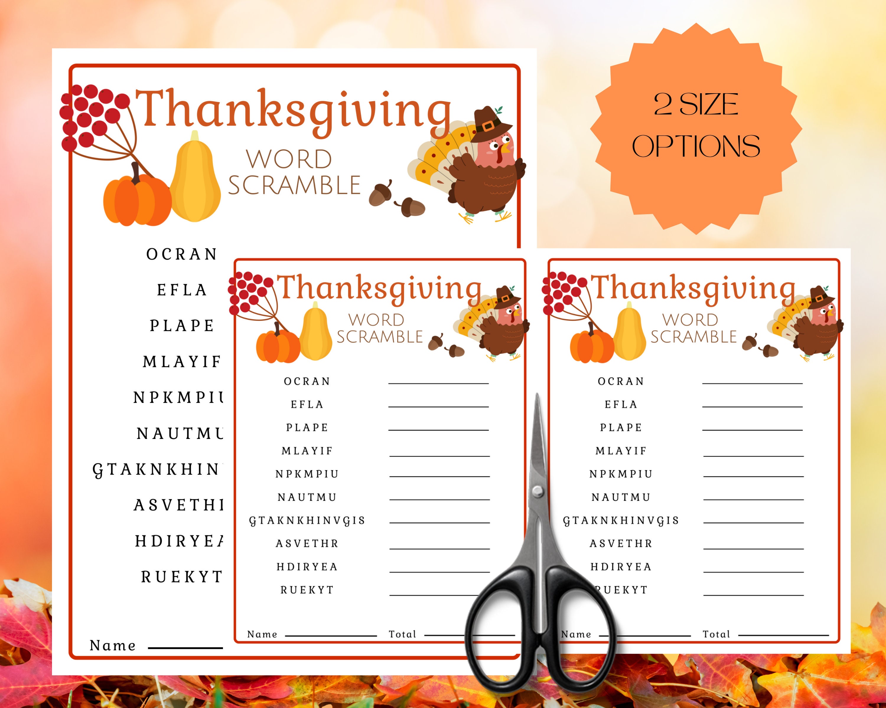 Thanksgiving Word Scramble, Family Word Game, Holiday Game ...