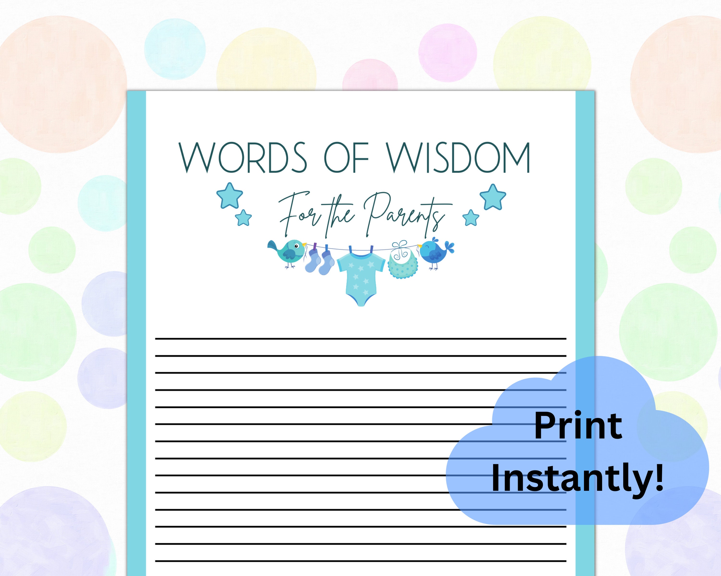 Boy Baby Shower Printable Words of Wisdom Letter Blue Baby - Etsy