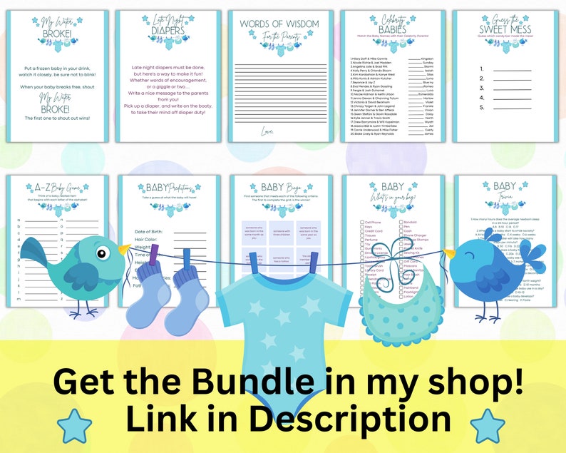 Boy Baby Shower Printable Celebrity Babies Game & Answer Key, Blue Baby ...