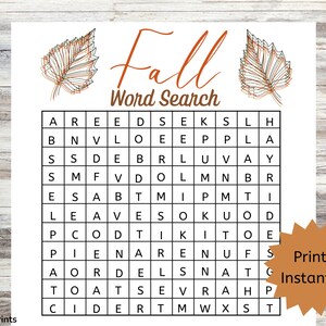 Fall Word Search-autumn Word Search-fall Family Activity-autumn Family ...