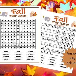 Fall Word Search-autumn Word Search-fall Family Activity-autumn Family ...