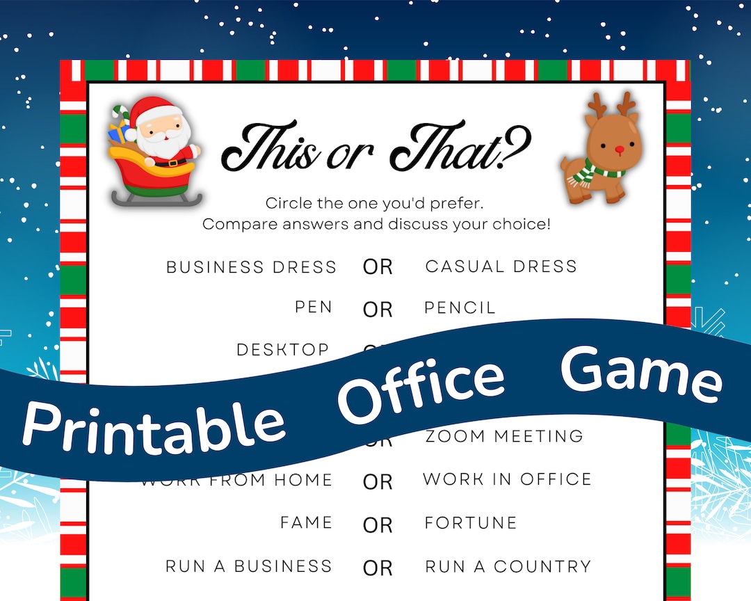 Christmas Holiday Office Party This or That Printable Game Download ...