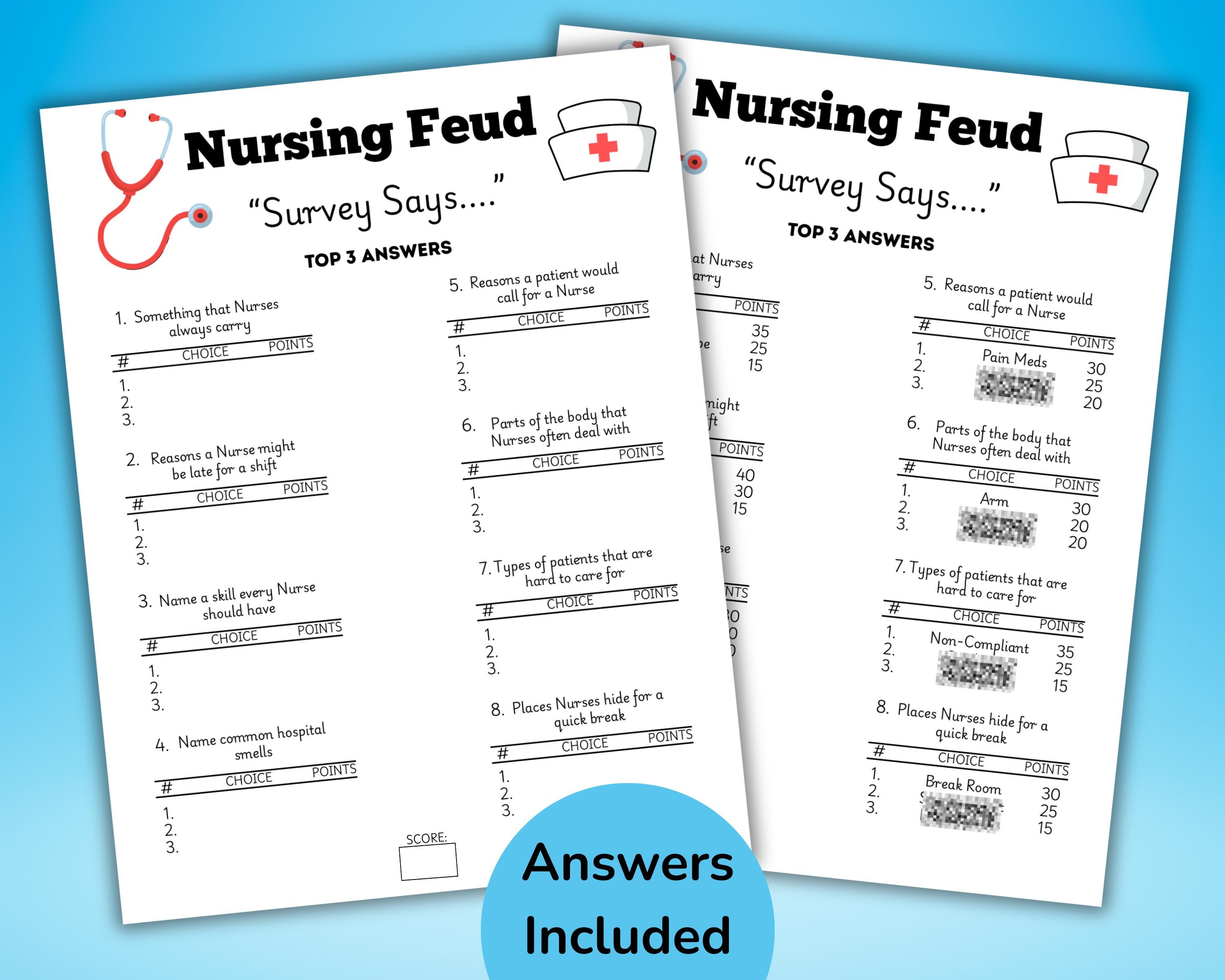 Nurse Feud Game, Printable Nursing Party Game, Nursing Graduation Game ...