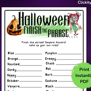 Halloween Finish the Phrase Game-halloween Party Game-spooky Party Game ...
