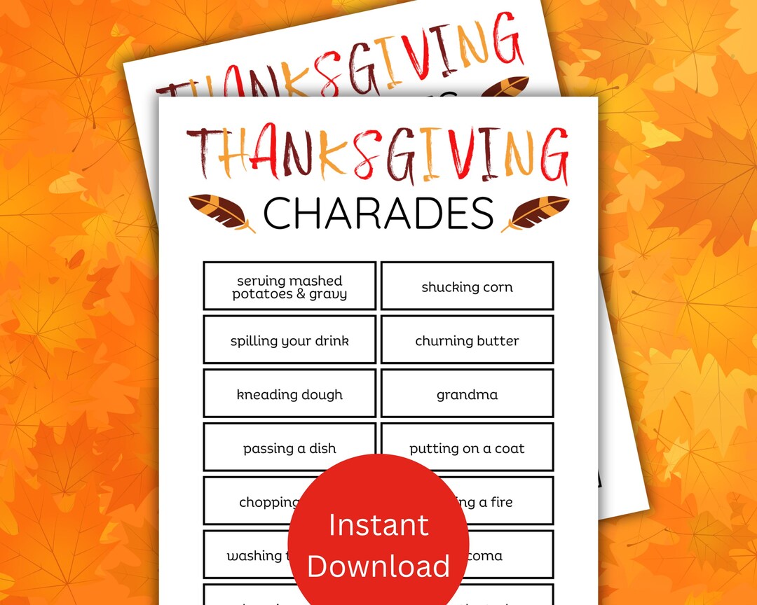 Thanksgiving Charades Instant Download, Printable Thanksgiving Charades ...