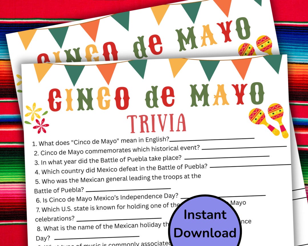 Cinco De Mayo Printable Trivia Game, Cinco De Mayo Party Game for Kids ...