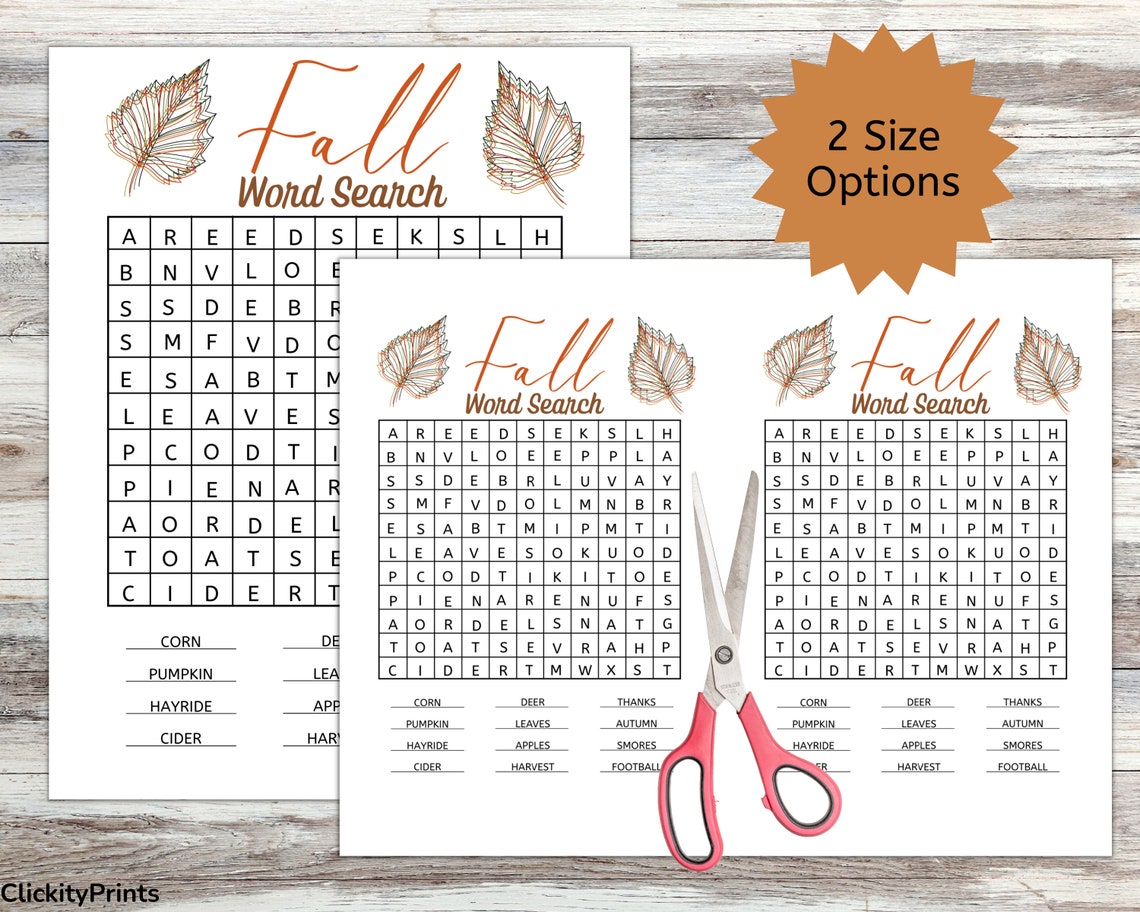 Fall Word Search-autumn Word Search-fall Family Activity-autumn Family ...
