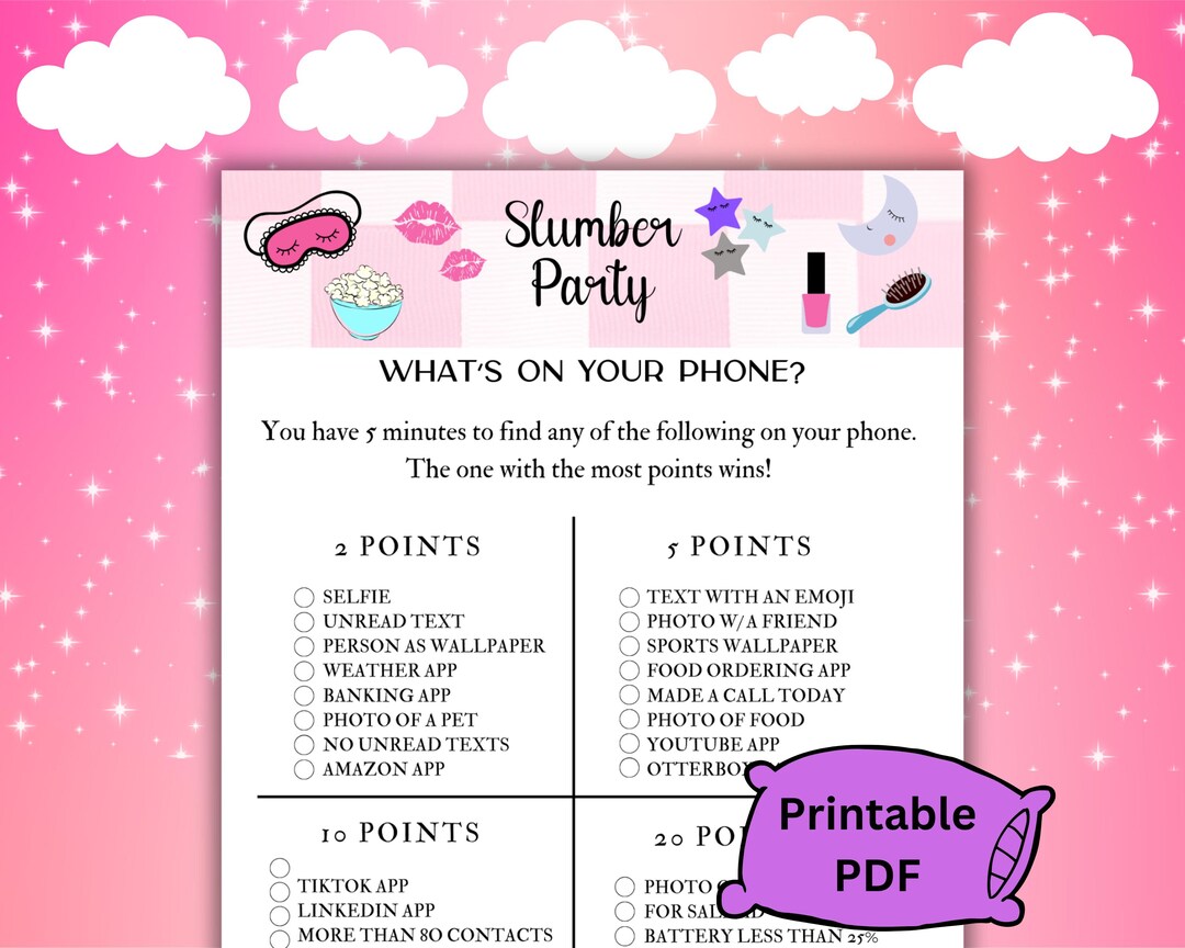 Printable Slumber Party Sleepover Whats on Your Phone Game for Girls ...