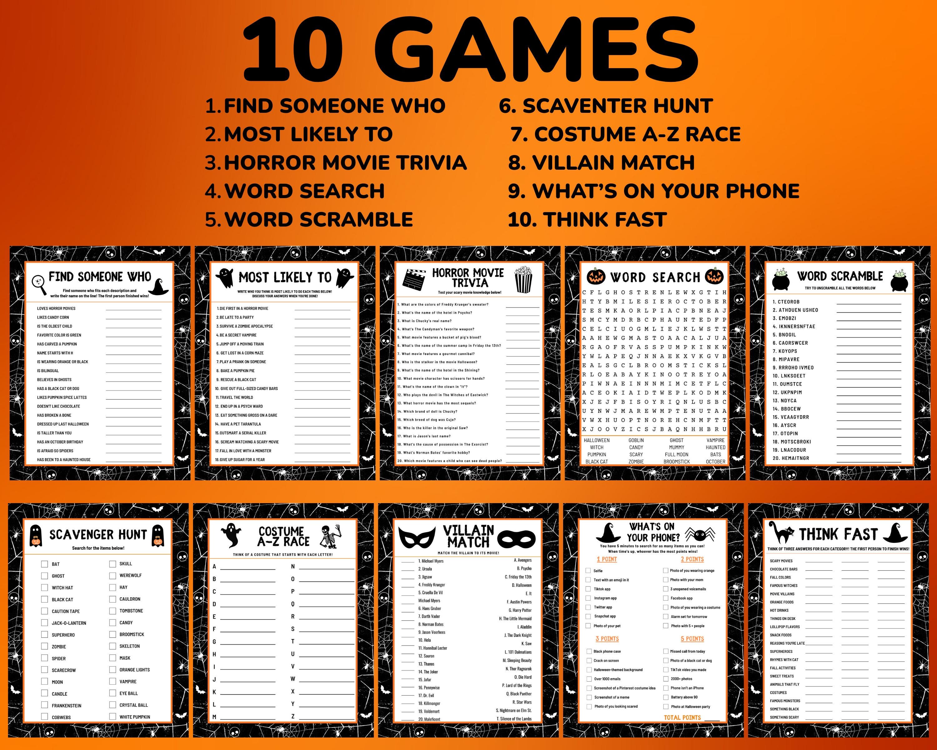 Printable Halloween Party Games Instant Download, Halloween Games ...