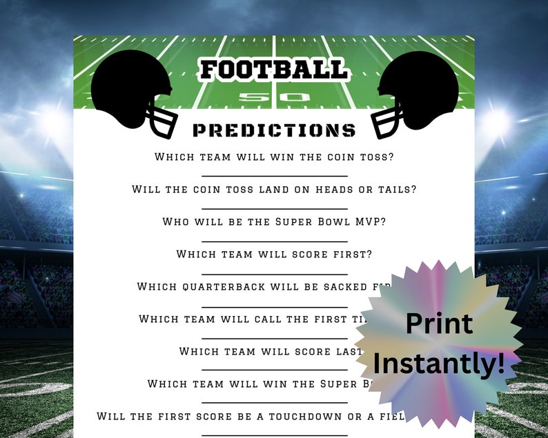 Printable Football Predictions for Game Day, Football Activity ...