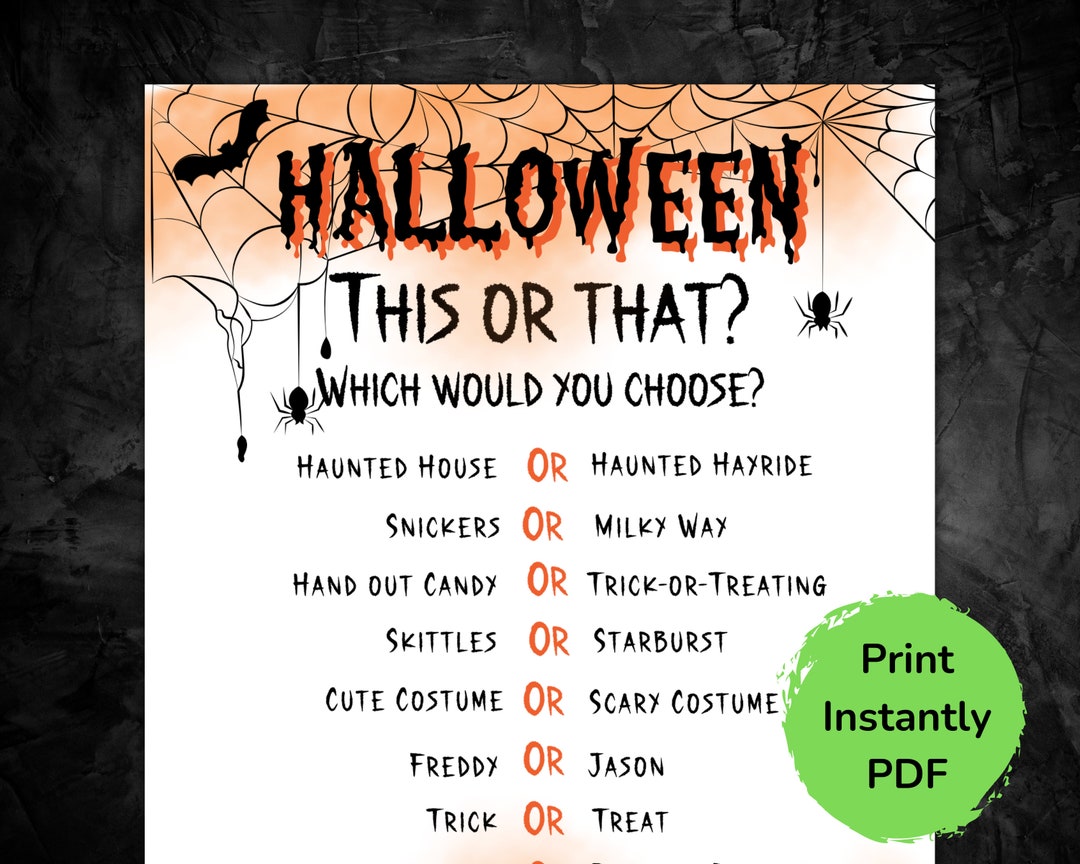 Halloween This or That Game-printable Halloween Game-halloween Party ...