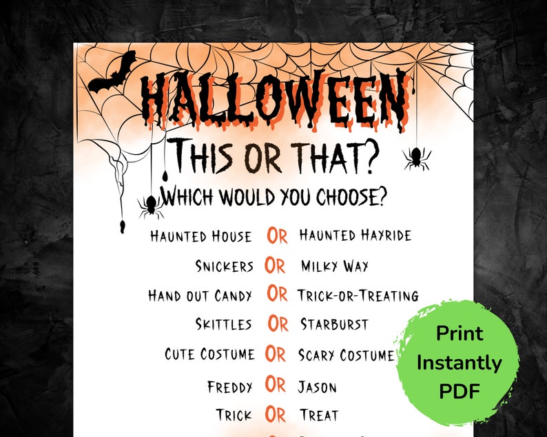 Halloween This or That Game-printable Halloween Game-halloween Party ...