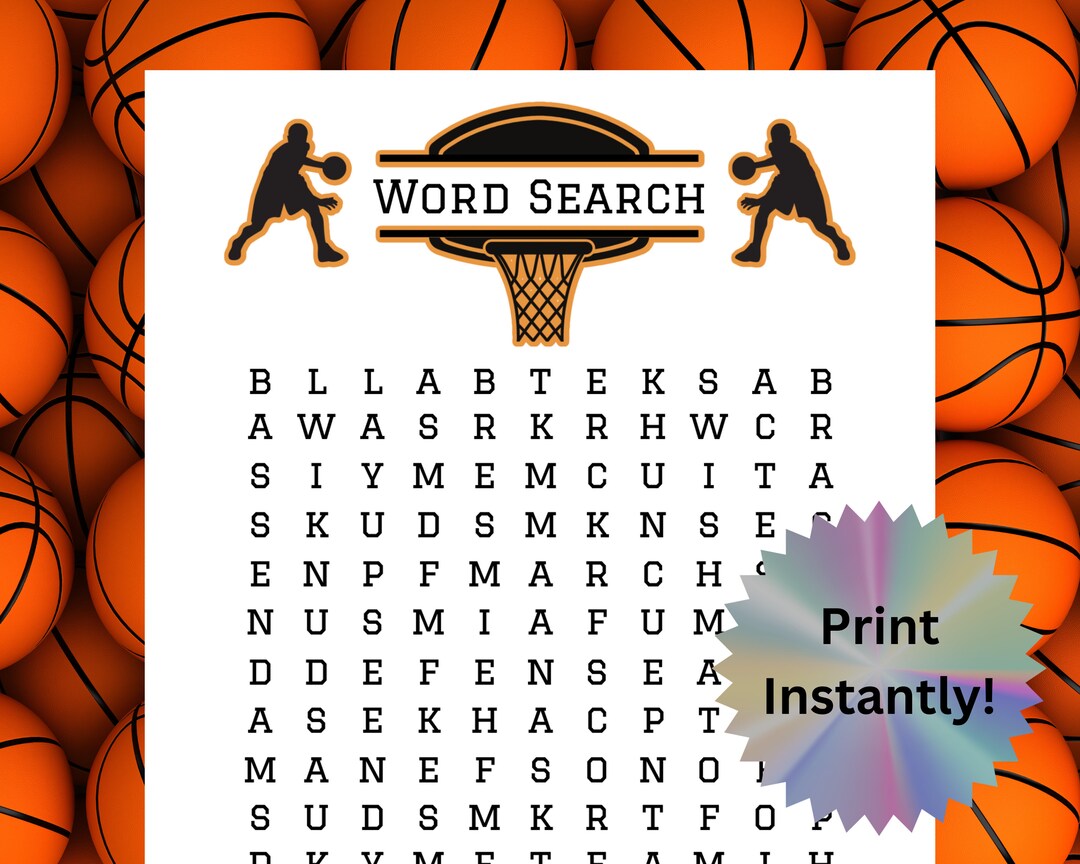Printable March Basketball Madness Word Search & Answer Key, Party ...