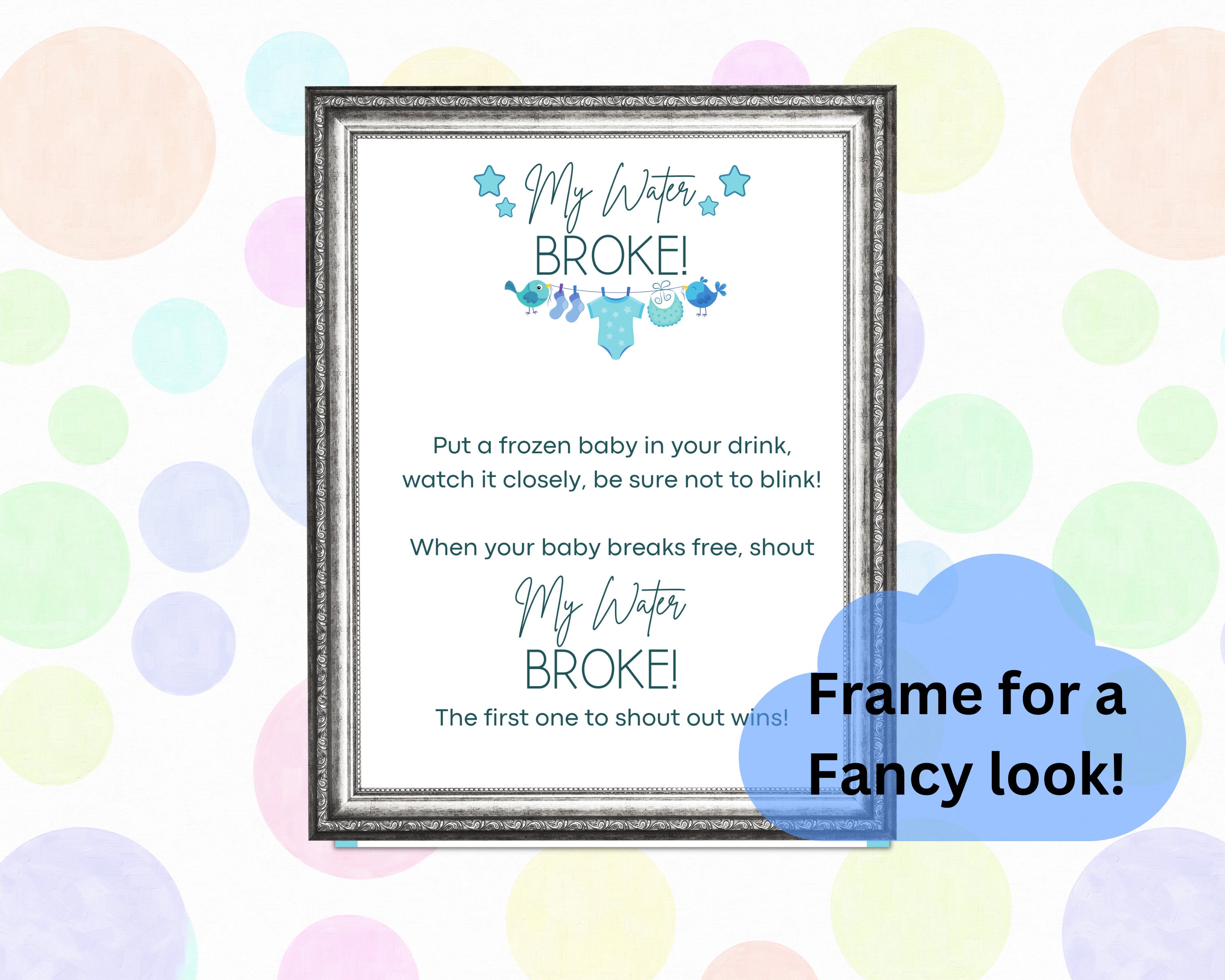 Boy Baby Shower Printable My Water Broke! Game, Blue Baby Shower Games ...