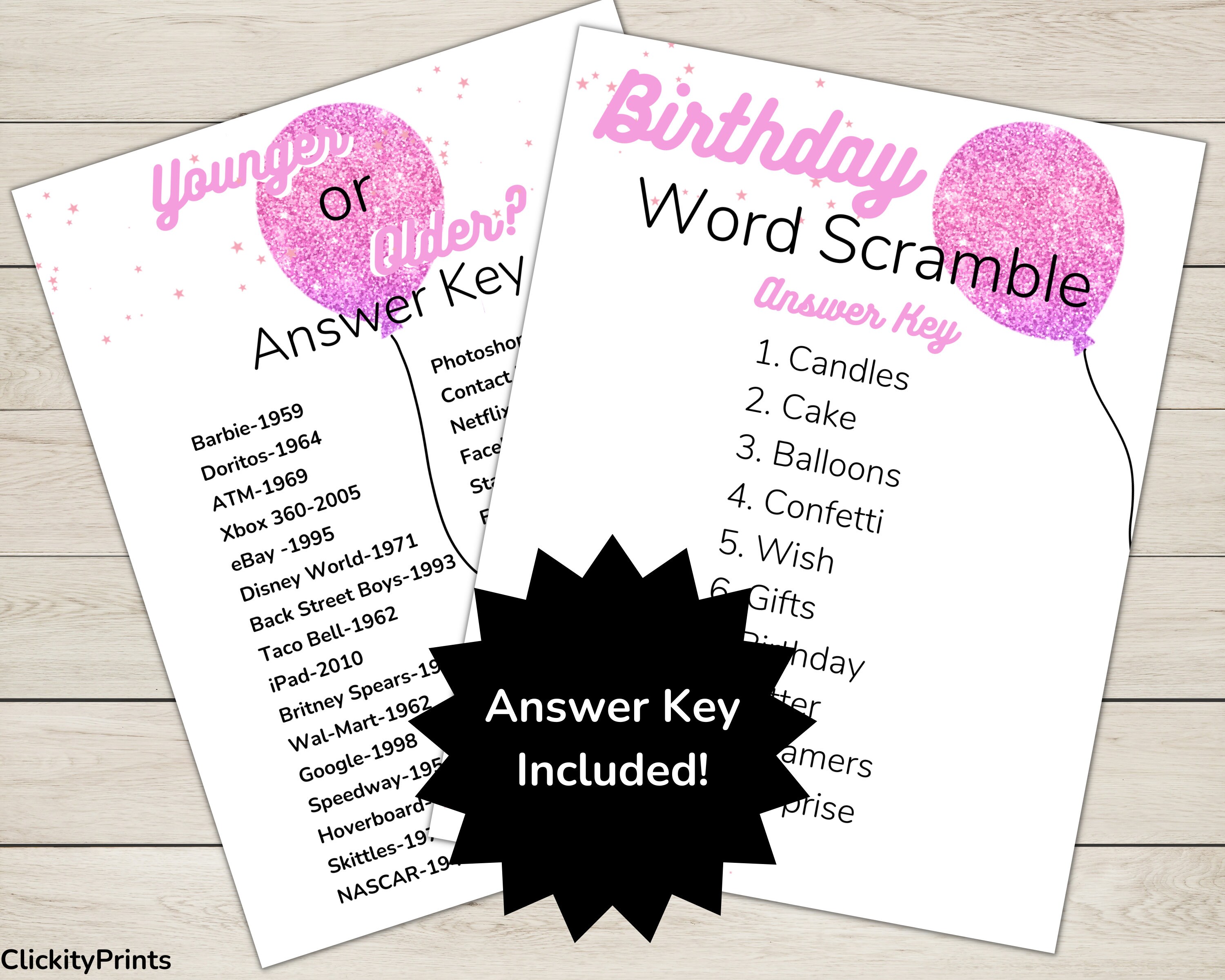 Pink Birthday Games for Her, Printable Birthday Game Bundle, Birthday ...