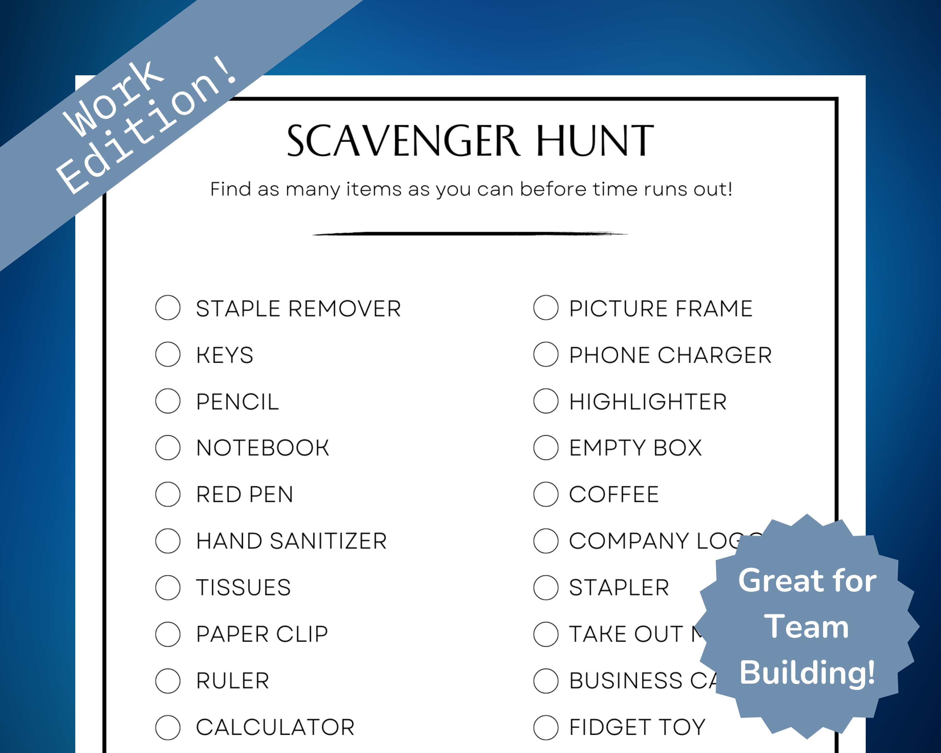 Office Party Game, Work Party Games, Team Building Game, Work Scavenger ...