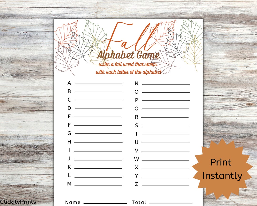Fall Alphabet Game-autumn Alphabet Game-family Fall Activity-fall ...