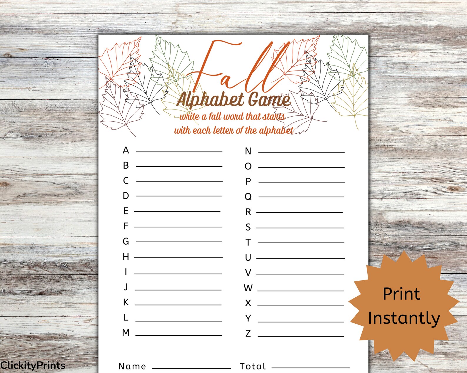 Fall Alphabet Game-autumn Alphabet Game-family Fall Activity-fall ...