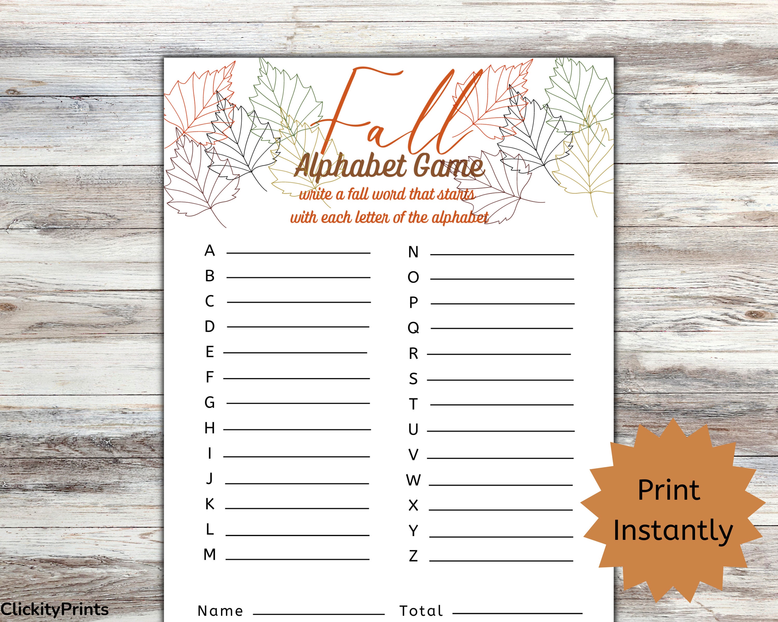 Fall Alphabet Game-autumn Alphabet Game-family Fall Activity-fall ...
