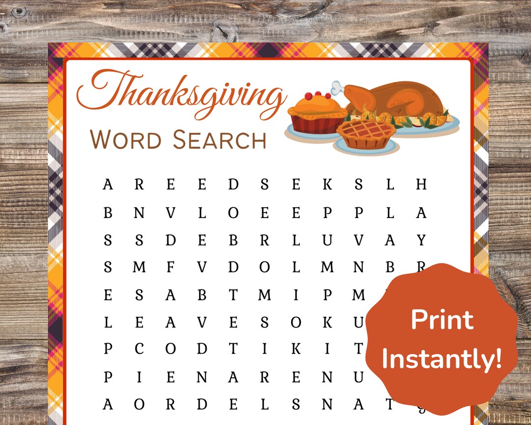 Thanksgiving Dinner Party Word Search for Kids & Adults, Instant ...
