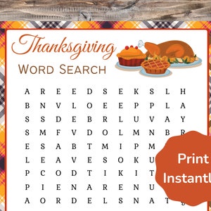 Thanksgiving Dinner Party Word Search for Kids & Adults, Instant ...