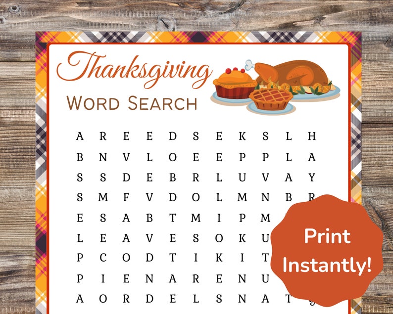 Thanksgiving Dinner Party Word Search for Kids & Adults, Instant ...