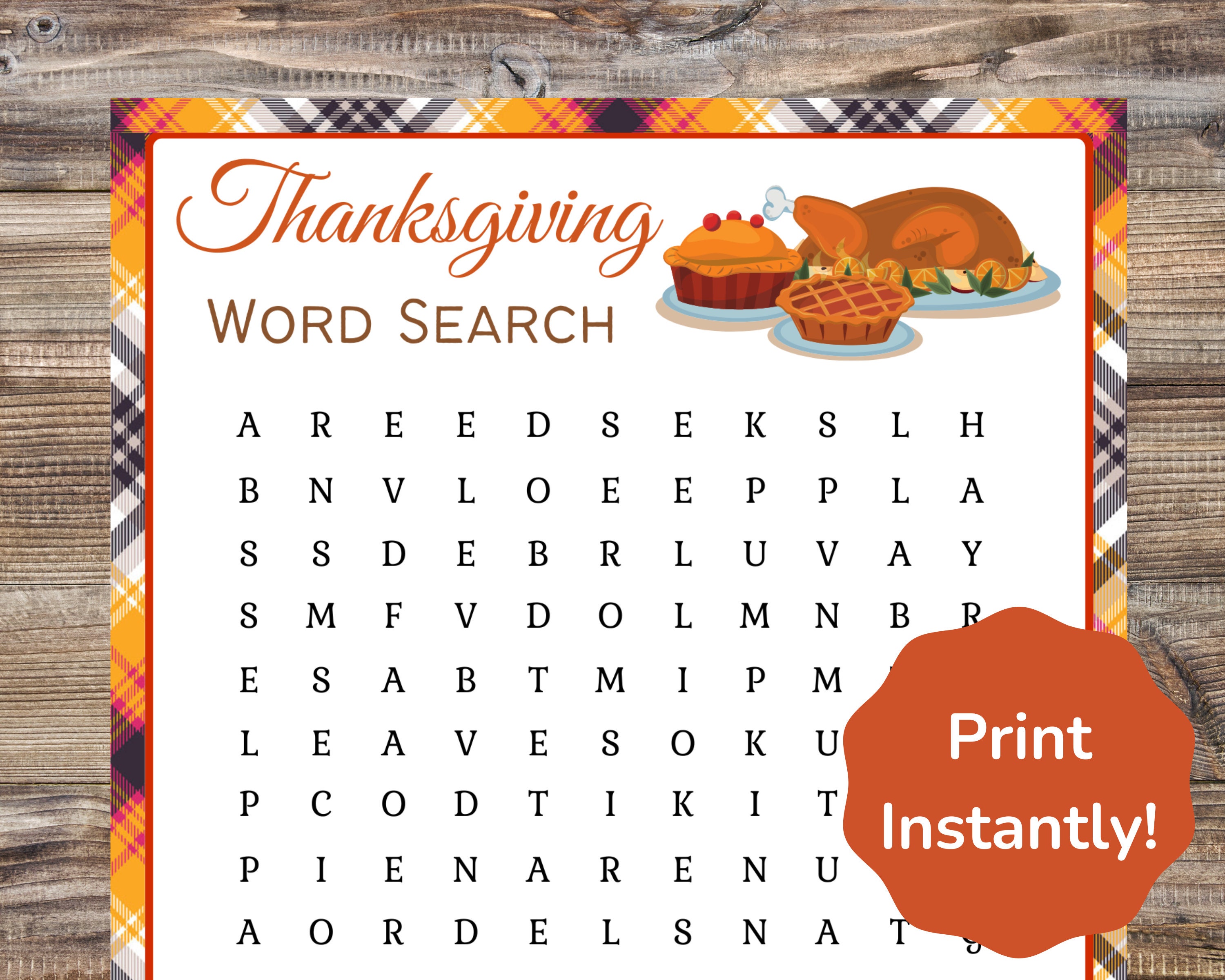 Thanksgiving Dinner Party Word Search for Kids & Adults, Instant ...