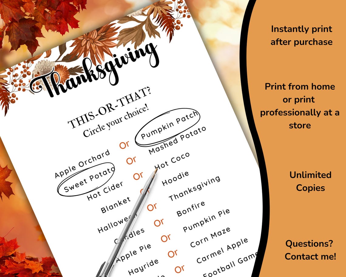 Thanksgiving Dinner Party Game for Kids and Adults, Printable ...
