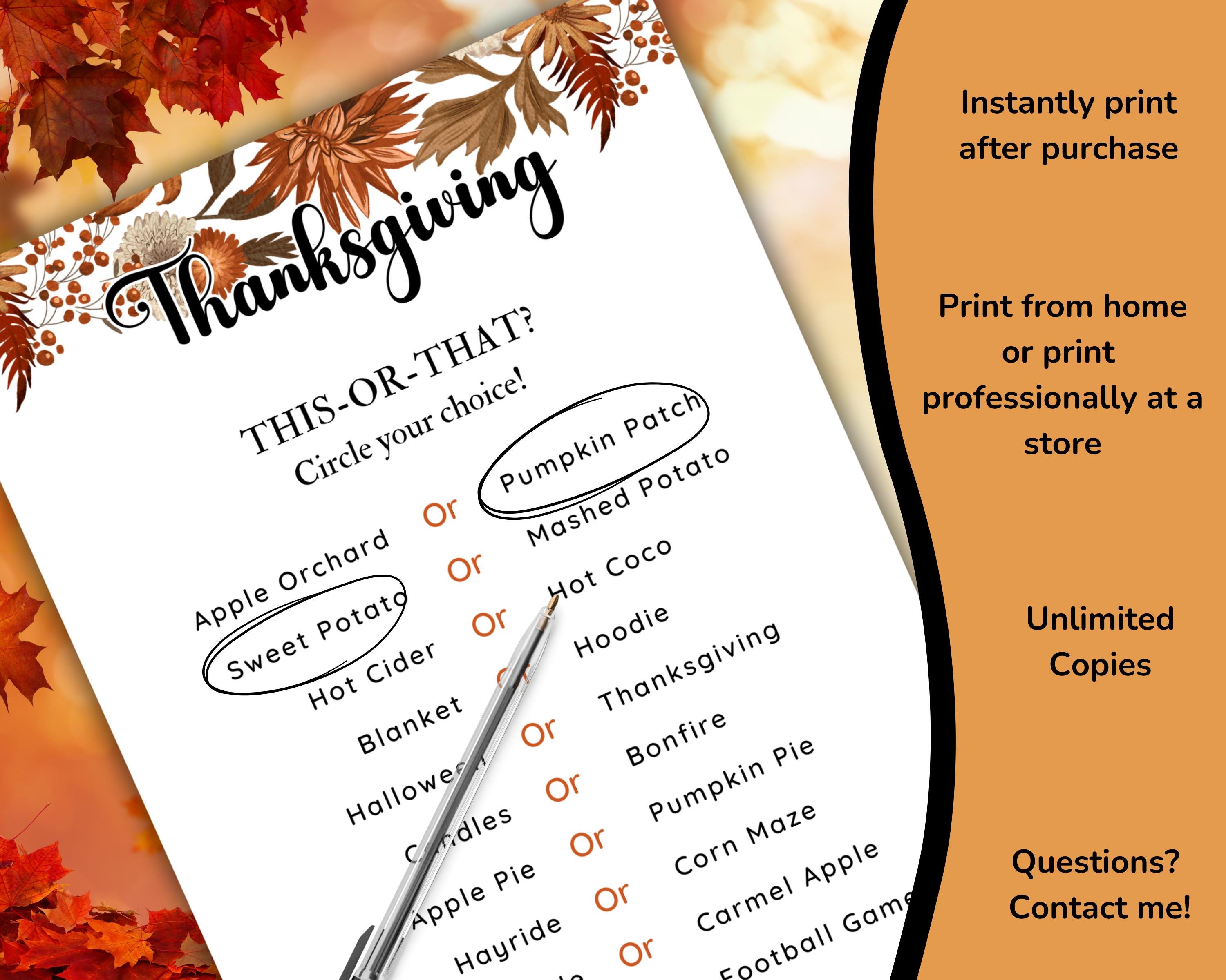 Thanksgiving Dinner Party Game for Kids and Adults, Printable ...