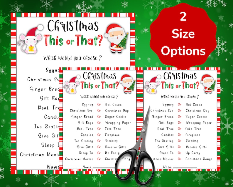 Christmas This or That Game for Kids & Adults, Christmas Party Activity ...