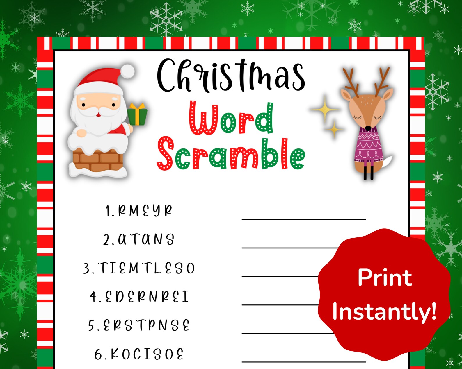 Christmas Word Scramble, Christmas Games for Kids & Adults, Holiday ...