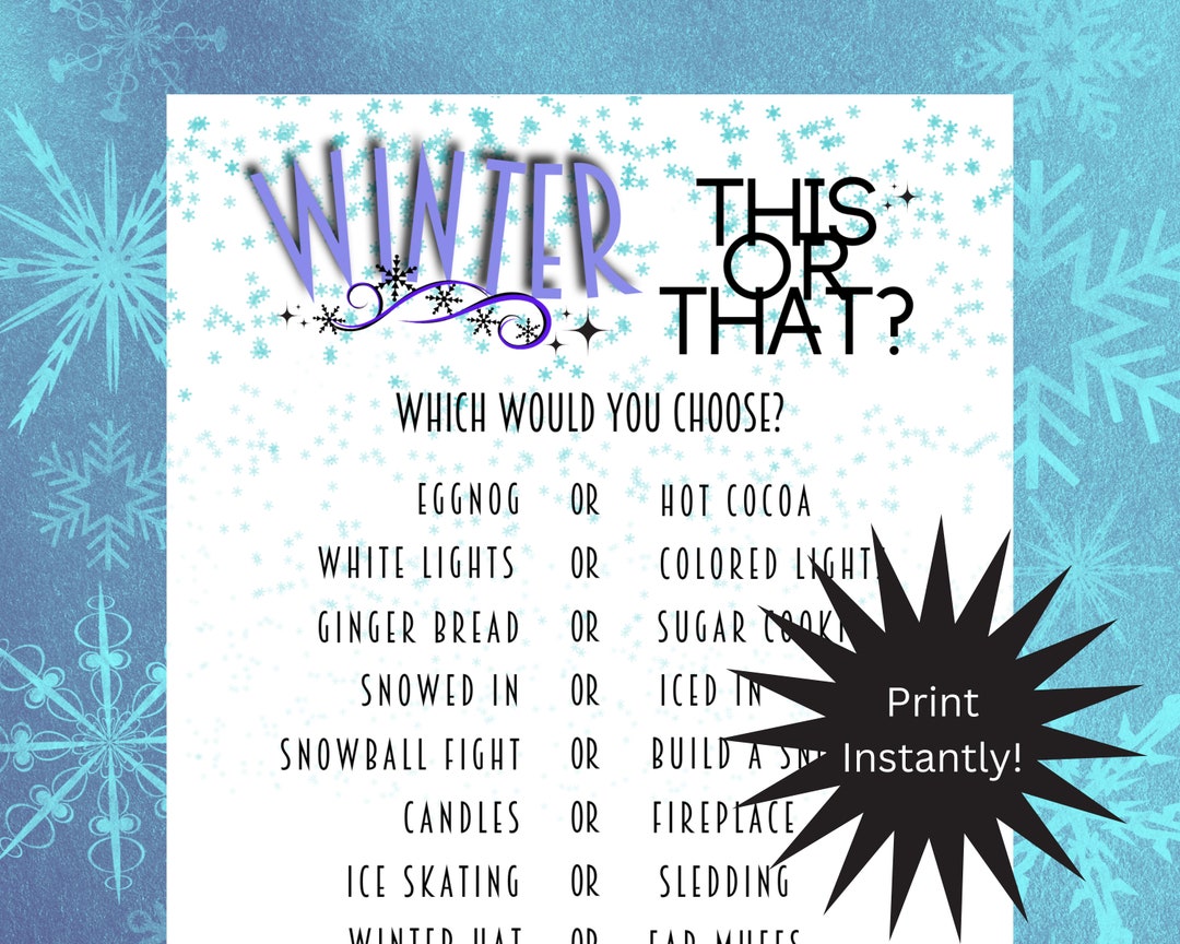 Printable Winter This or That Game, Would You Rather, Winter Game for ...