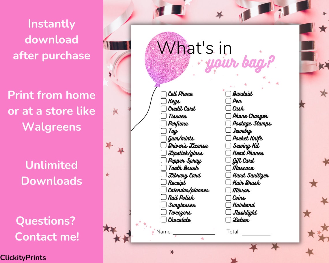 What's in Your Purse Game, Ladies Night Game, Game for Girls Sleepover ...