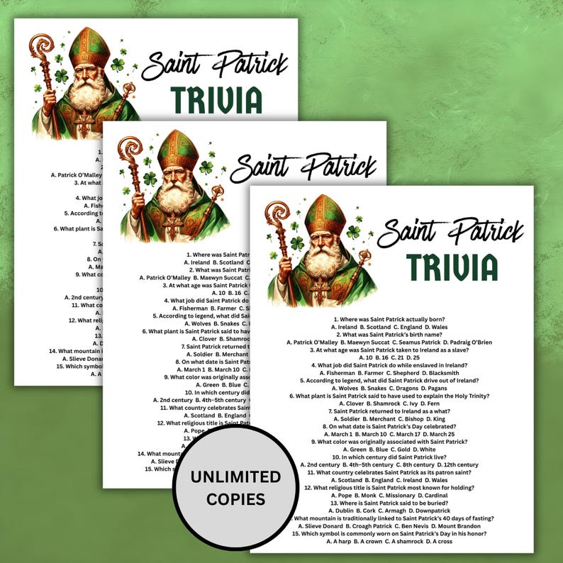 Saint Patrick Trivia Instant Download, Printable St Patrick's Day Quiz ...