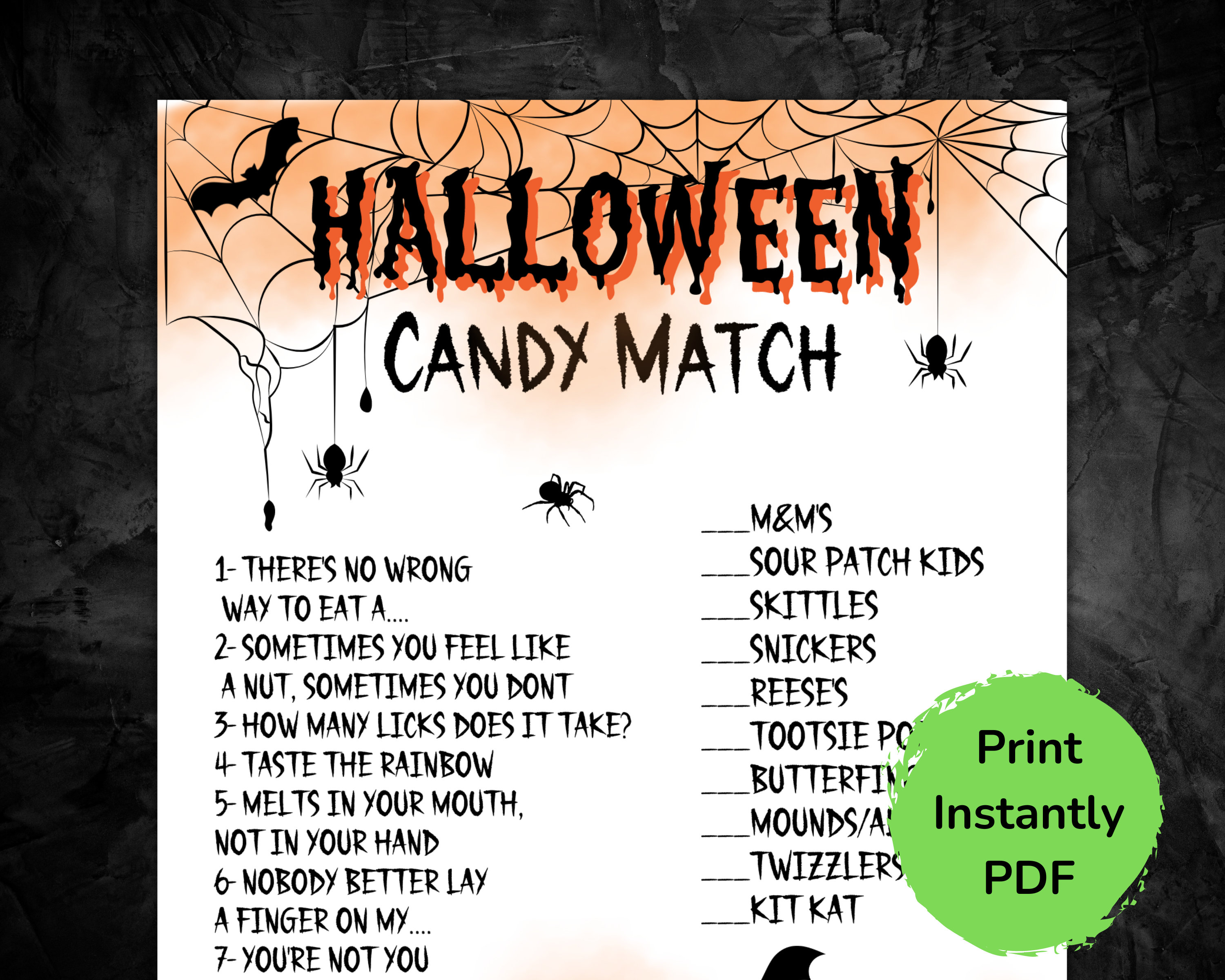 Halloween Candy Match-printable Halloween Game-candy Game-halloween ...
