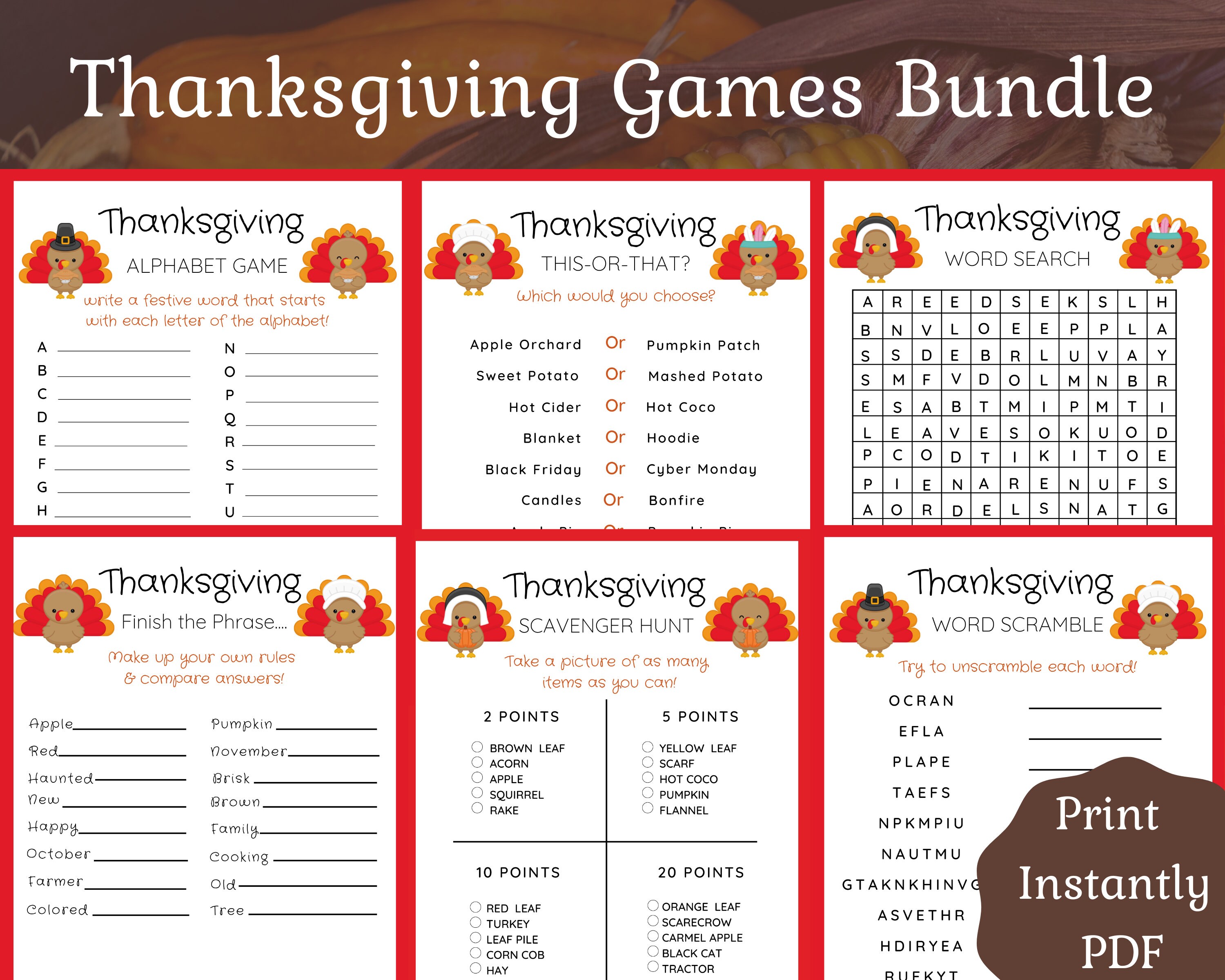 Thanksgiving Game Bundle | Printable Games | Thanksgiving Day Games ...