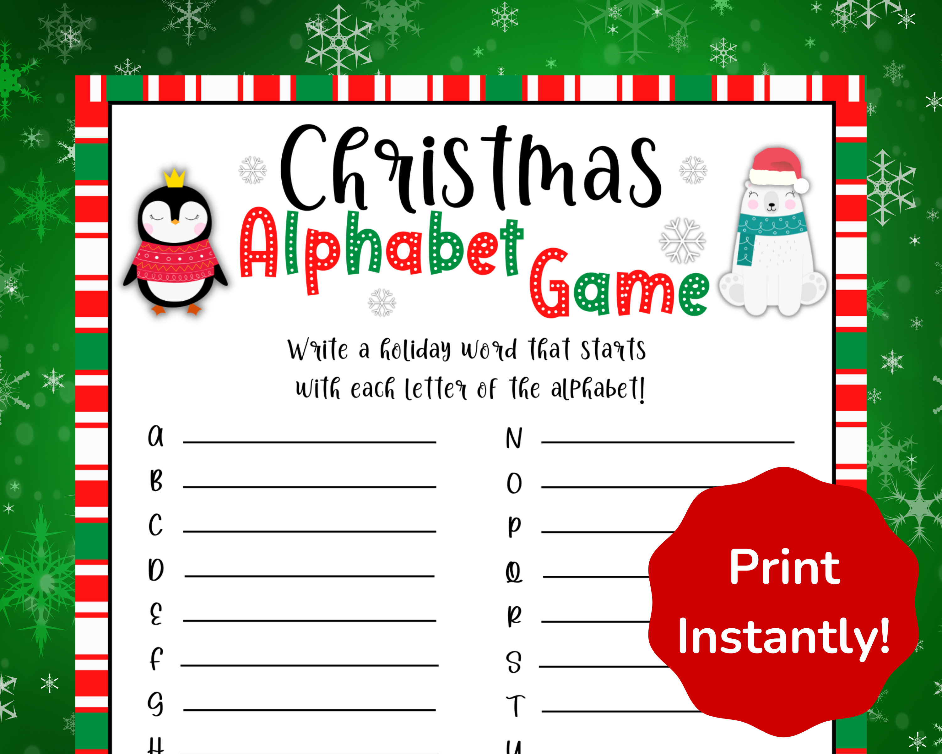 Christmas Alphabet Game, Christmas Games for Kids & Adults, Holiday ...